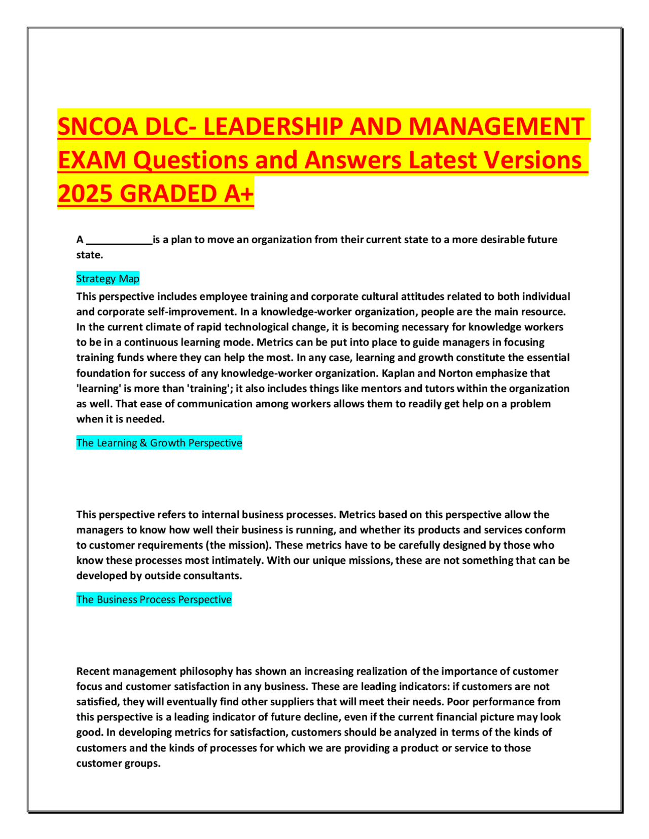 SNCOA DLC - Leadership and Management Exam Questions and Answers ...