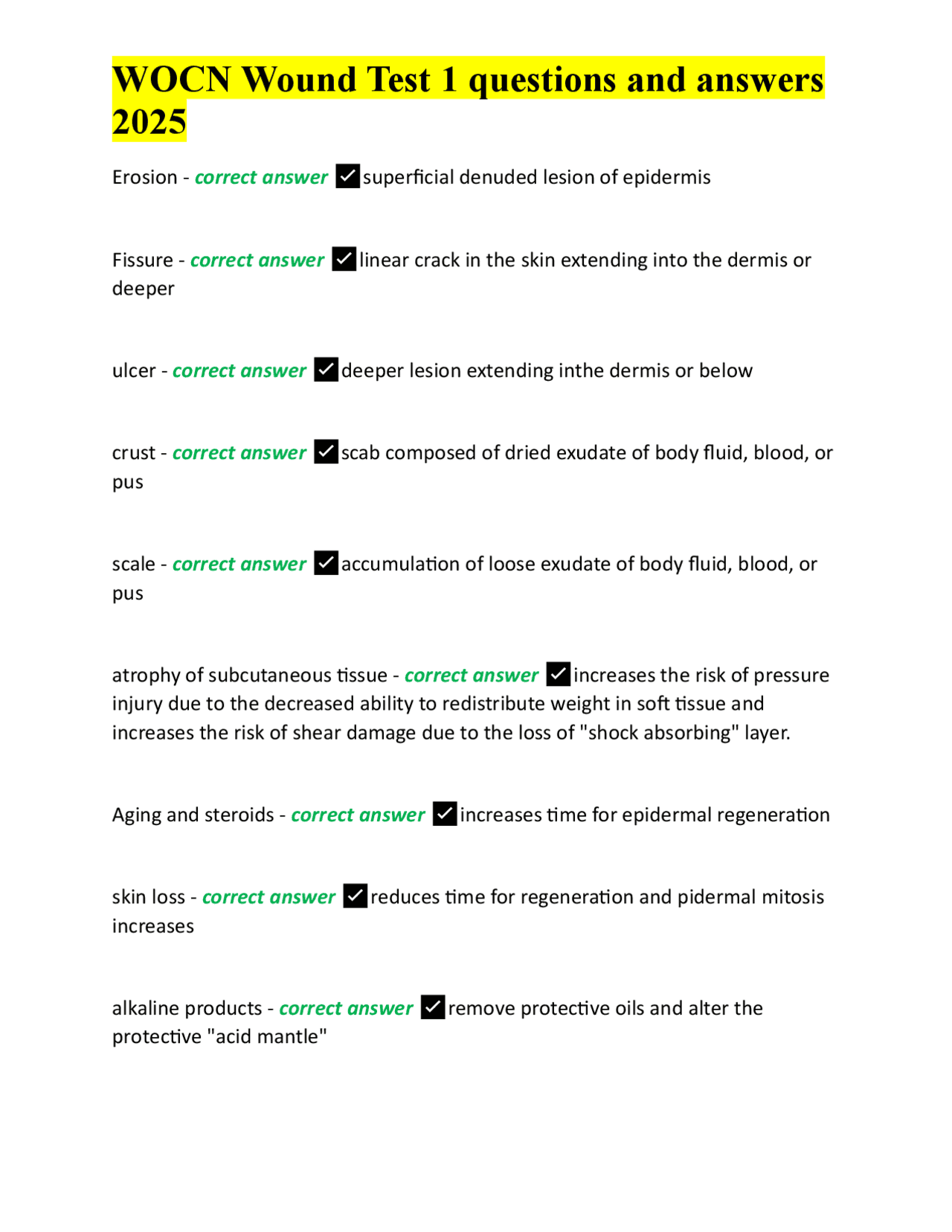 WOCN Wound Test 1 Questions and Answers: A Comprehensive Guide to Wound ...