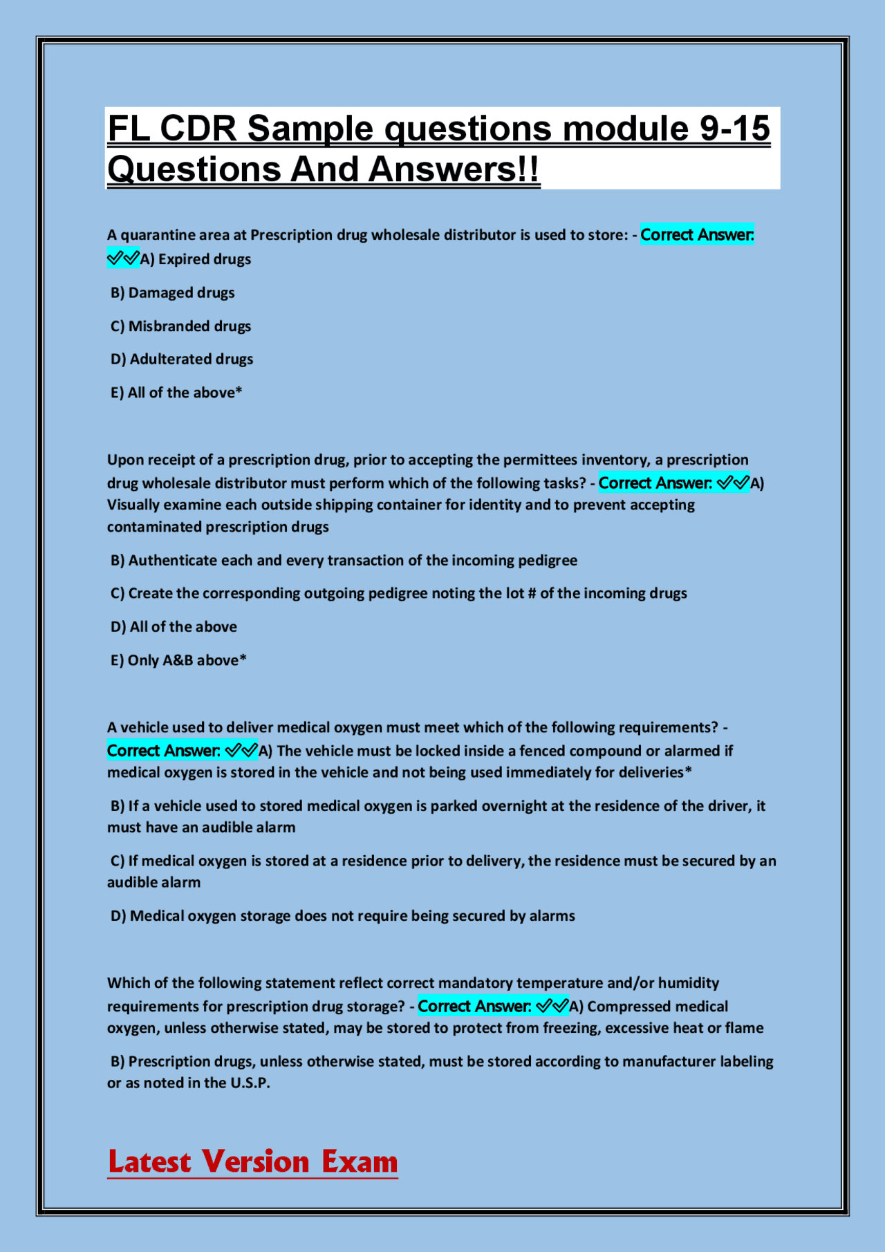 FL CDR Sample questions module 9-15 Questions And Answers!! | Exams ...