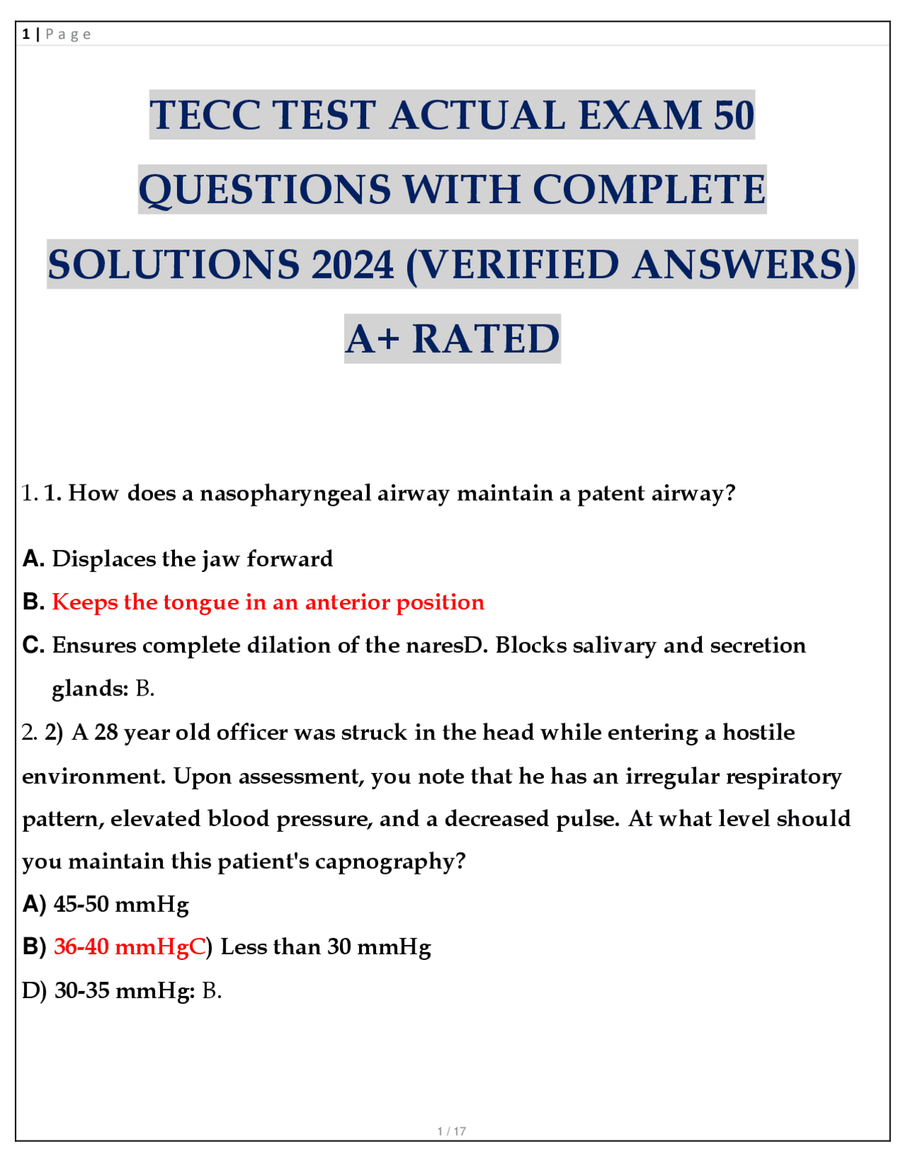 TECC TEST ACTUAL EXAM 50 QUESTIONS WITH COMPLETE SOLUTIONS 2024 ...
