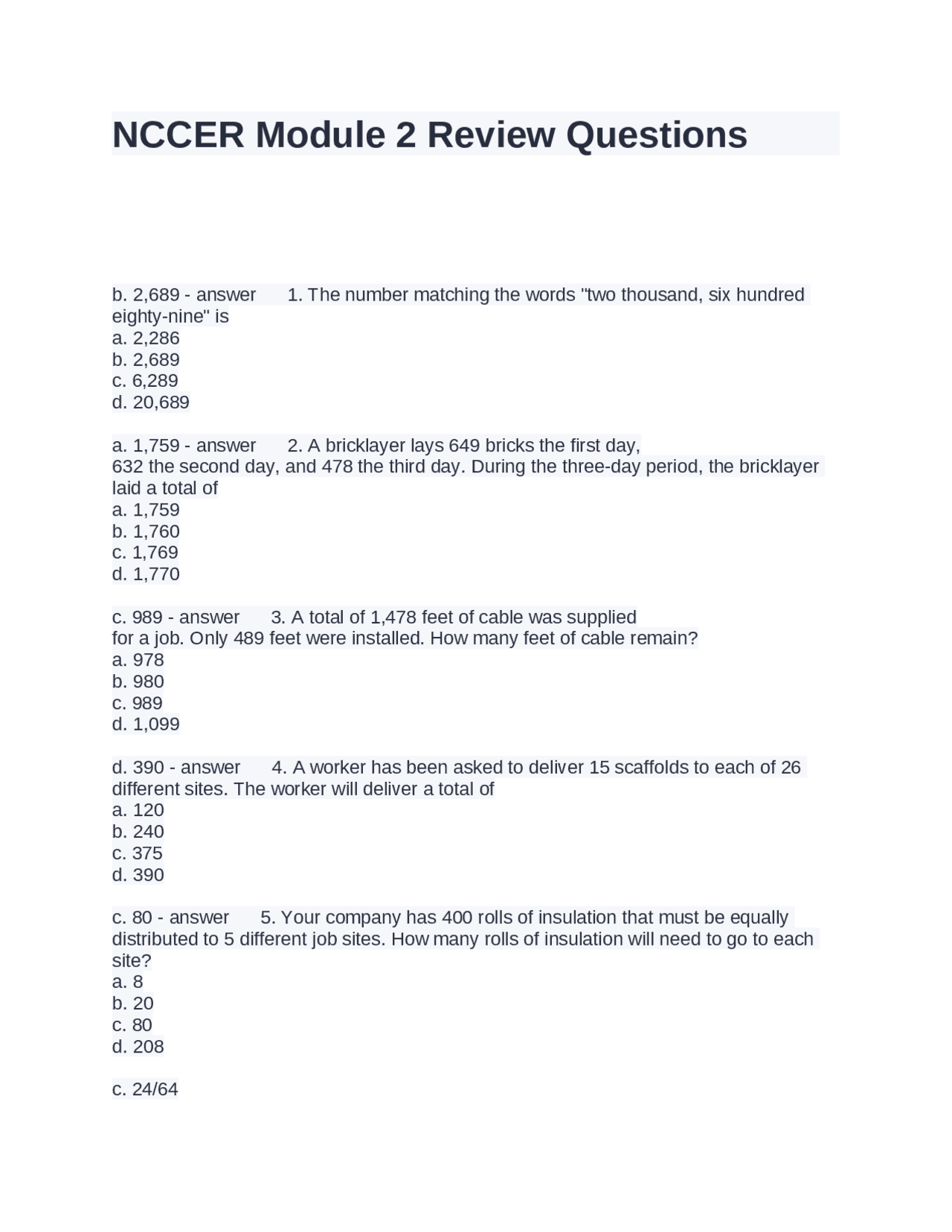 NCCER Module 2 Review Questions Graded A+ | Exams Advanced Education | Docsity