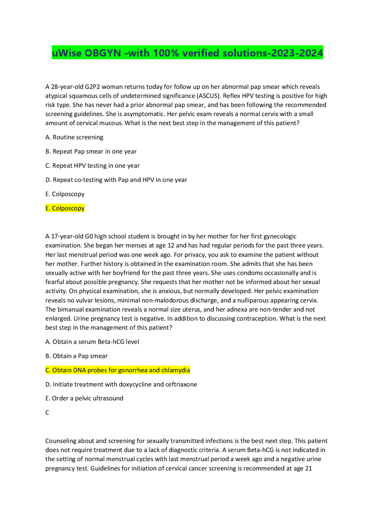 uWise OBGYN -with 100% verified solutions-2023-2024 A 28-year-old G2P2 ...