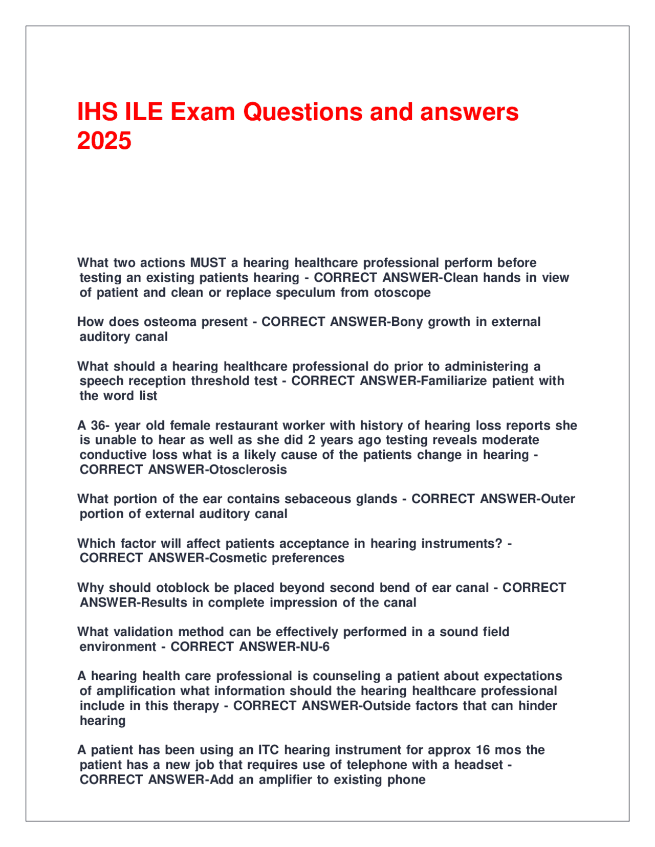 IHS ILE Exam Questions and Answers: A Comprehensive Guide to Hearing ...