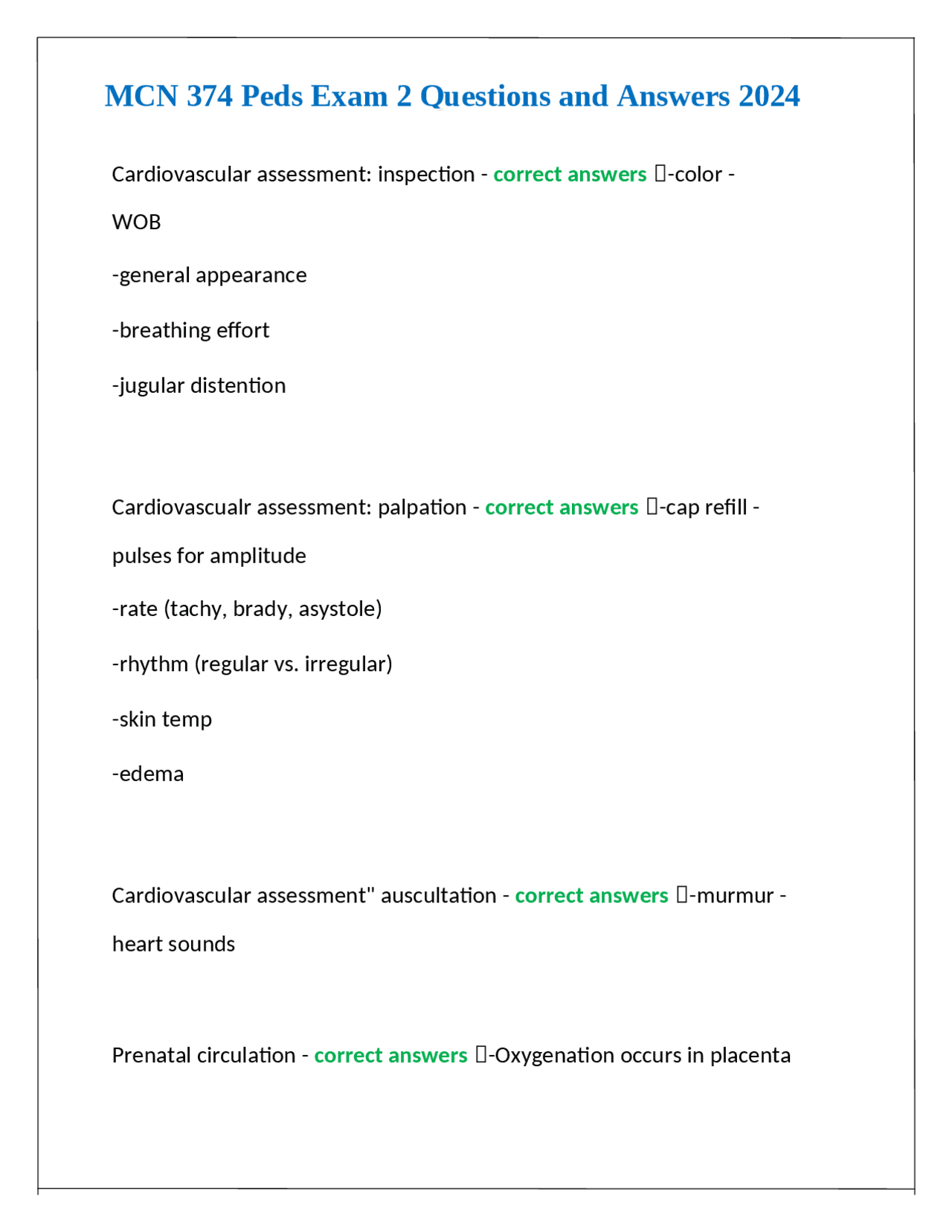 Pediatric Cardiovascular Assessment and Congenital Heart Defects: Questions and Answers | Exams ...