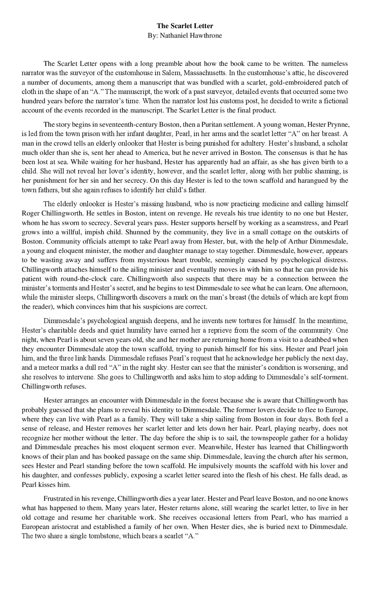 Scarlet letter english | Exercises English | Docsity