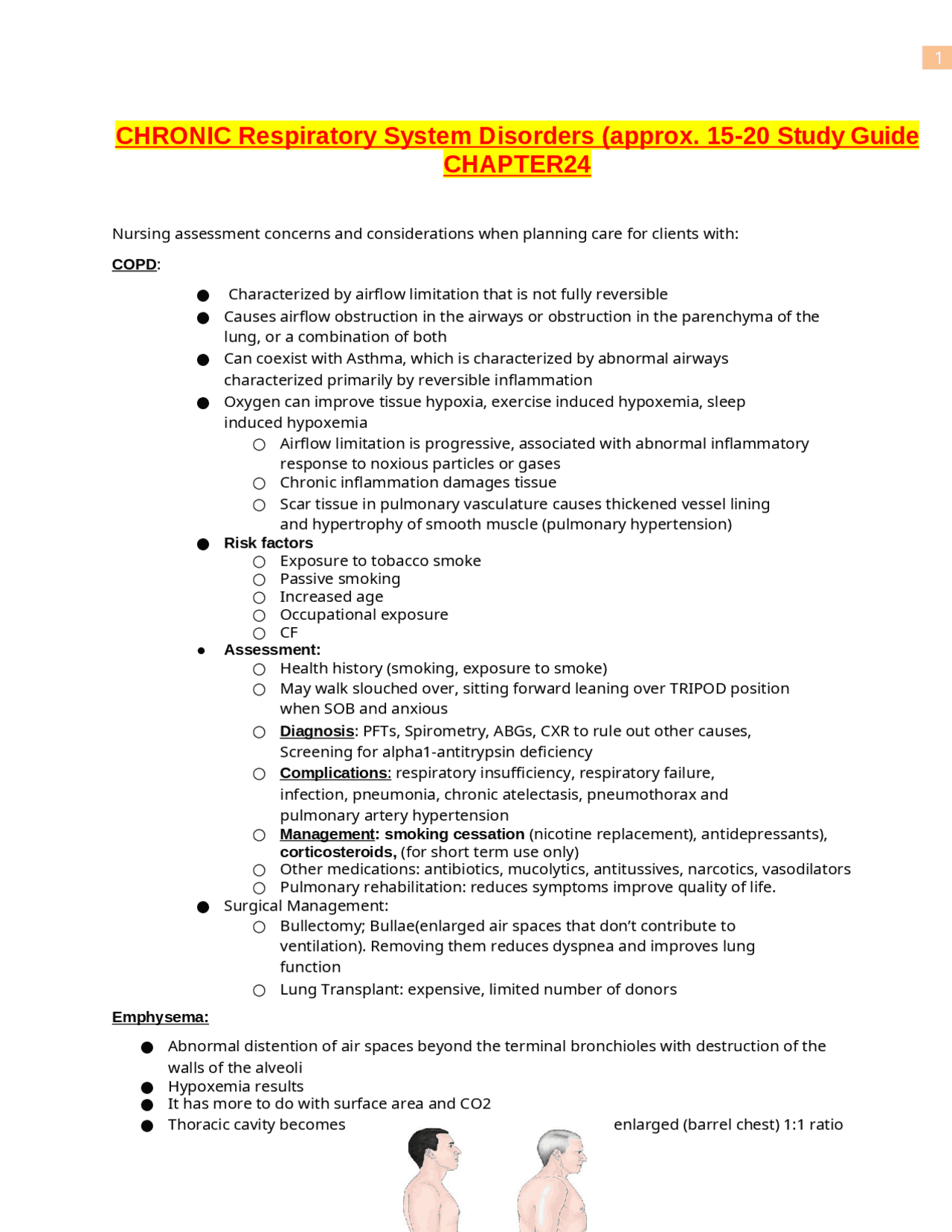 CHRONIC Respiratory System Disorders (approx. 15-20 Study Guide ...