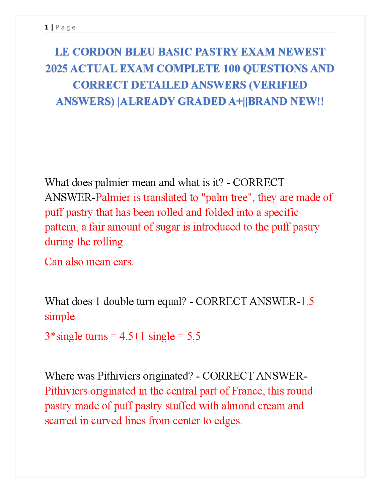 LE CORDON BLEU BASIC PASTRY EXAM NEWEST 2025 ACTUAL EXAM COMPLETE 100 ...