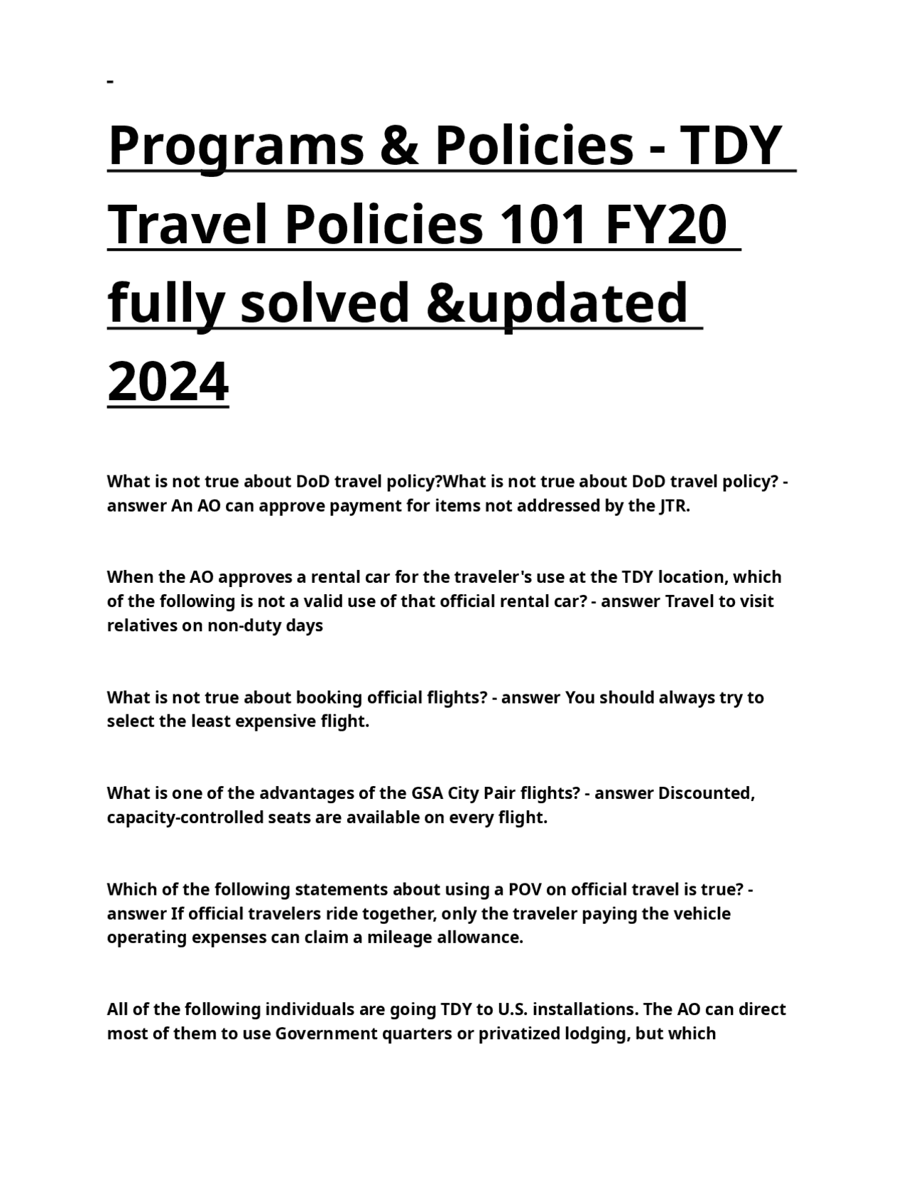 Programs & Policies - TDY Travel Policies 101 FY20 fully solved ...