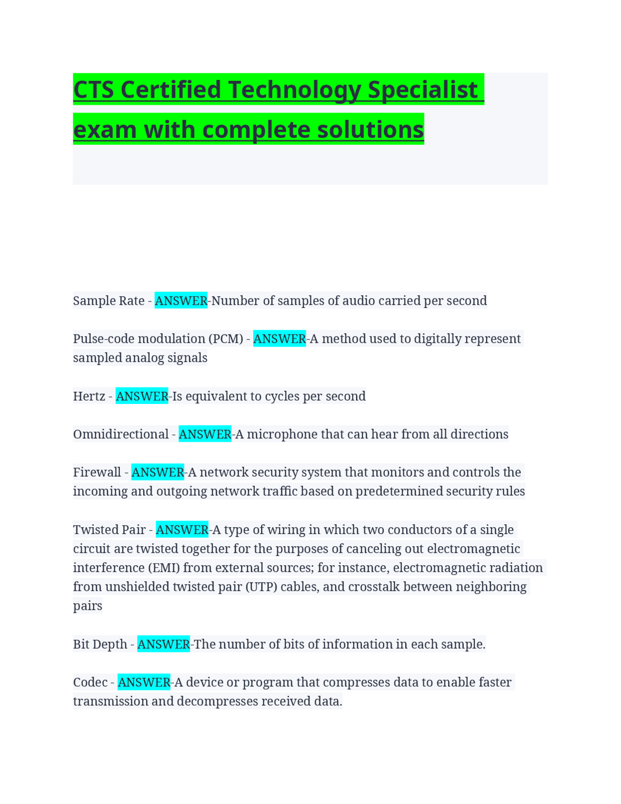 CTS Certified Technology Specialist Exam Questions and Answers | Exams ...