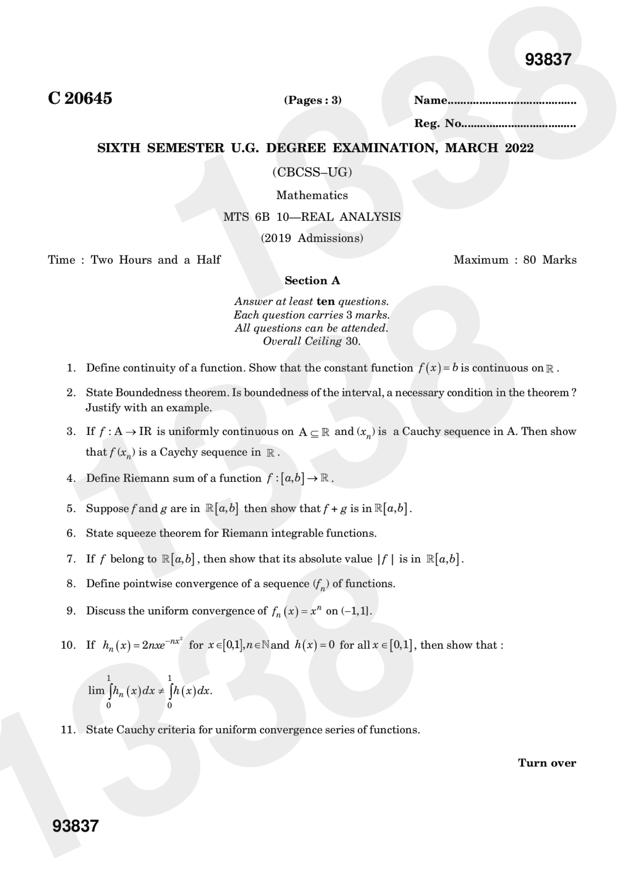 Previous year question papers | Exams Mathematics | Docsity