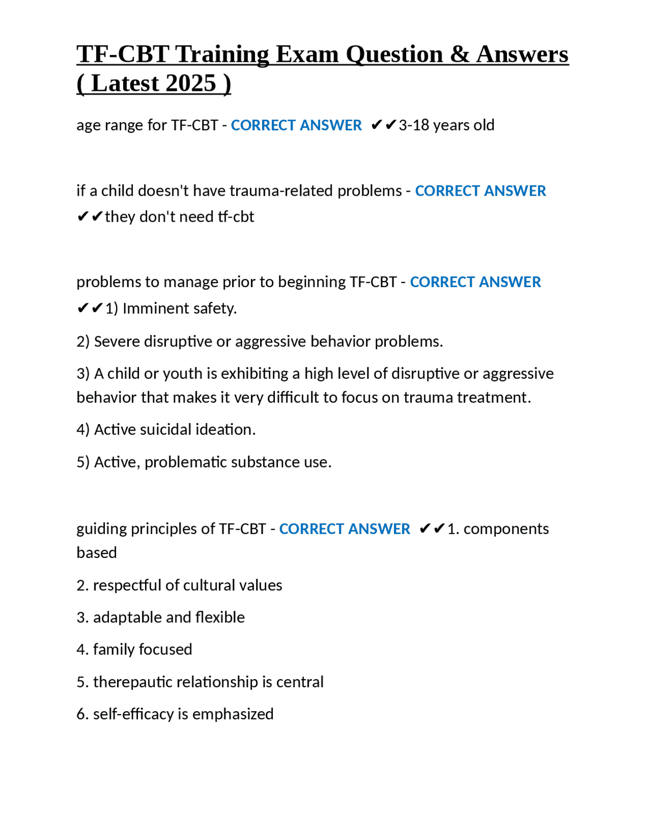 TF-CBT Training Exam Question & Answers ( Latest 2025 ) | Exams Nursing ...