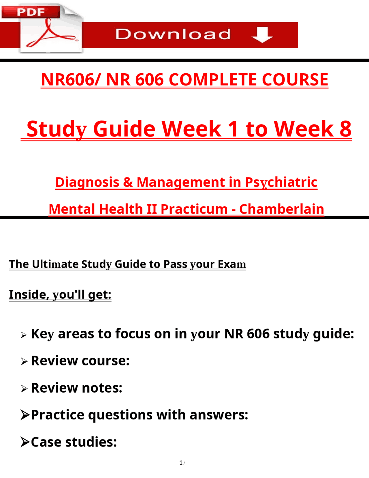 NR 606/ NR 606 Complete Course Study Guide (Week 1 to 8) (2025 / 2026) - Chamberlain | Exams ...