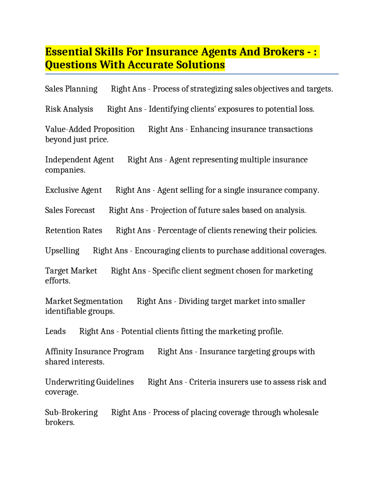 Essential Skills for Insurance Agents and Brokers: Questions with ...