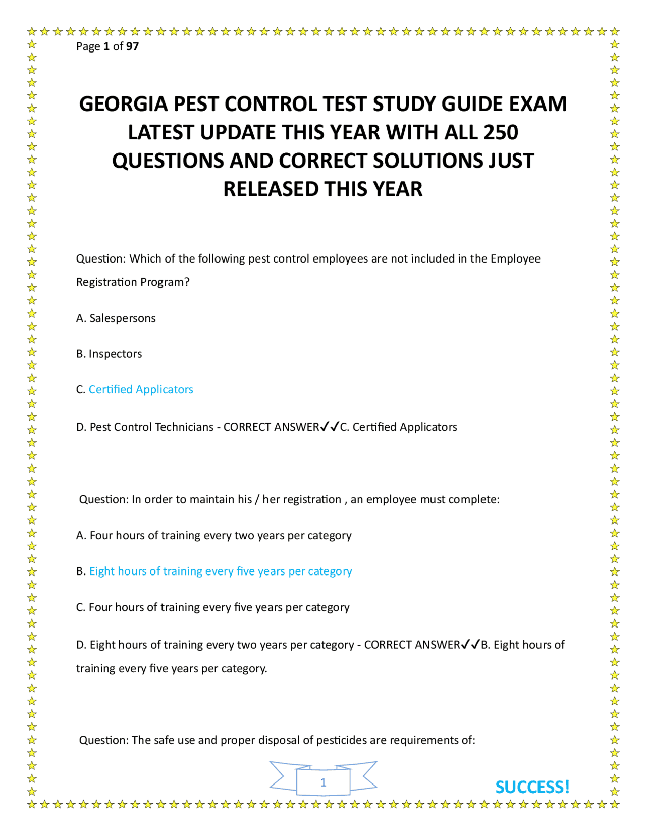 GEORGIA PEST CONTROL TEST STUDY GUIDE EXAM LATEST UPDATE THIS YEAR WITH ...