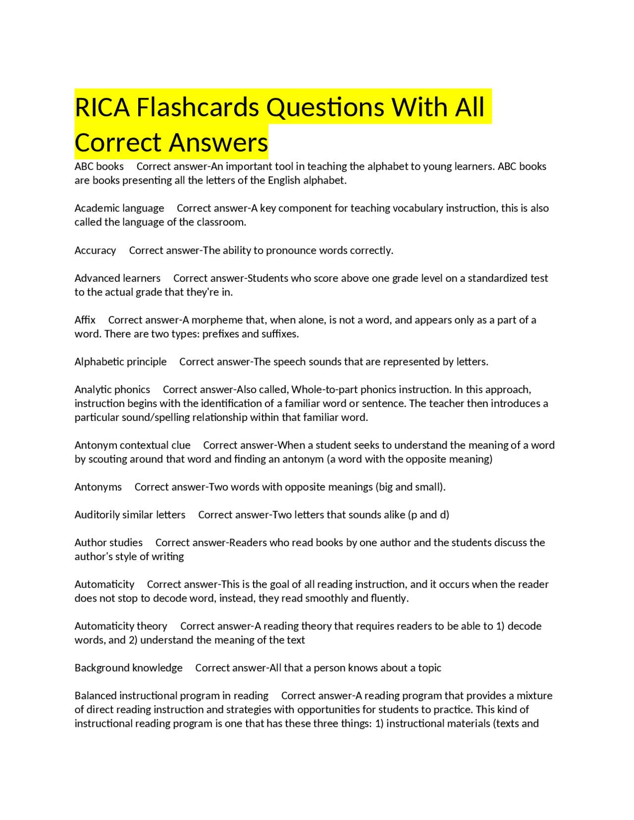 RICA Flashcards Questions With All Correct Answers | Exams Nursing ...