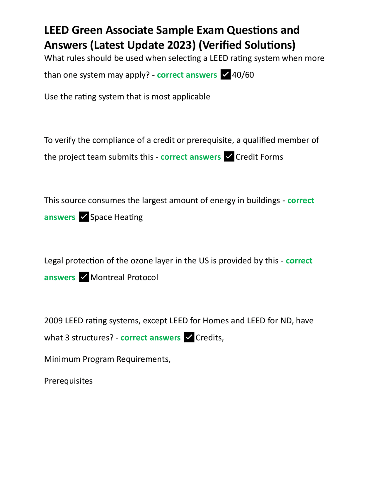 LEED Green Associate Sample Exam Questions and Answers (Latest Update ...