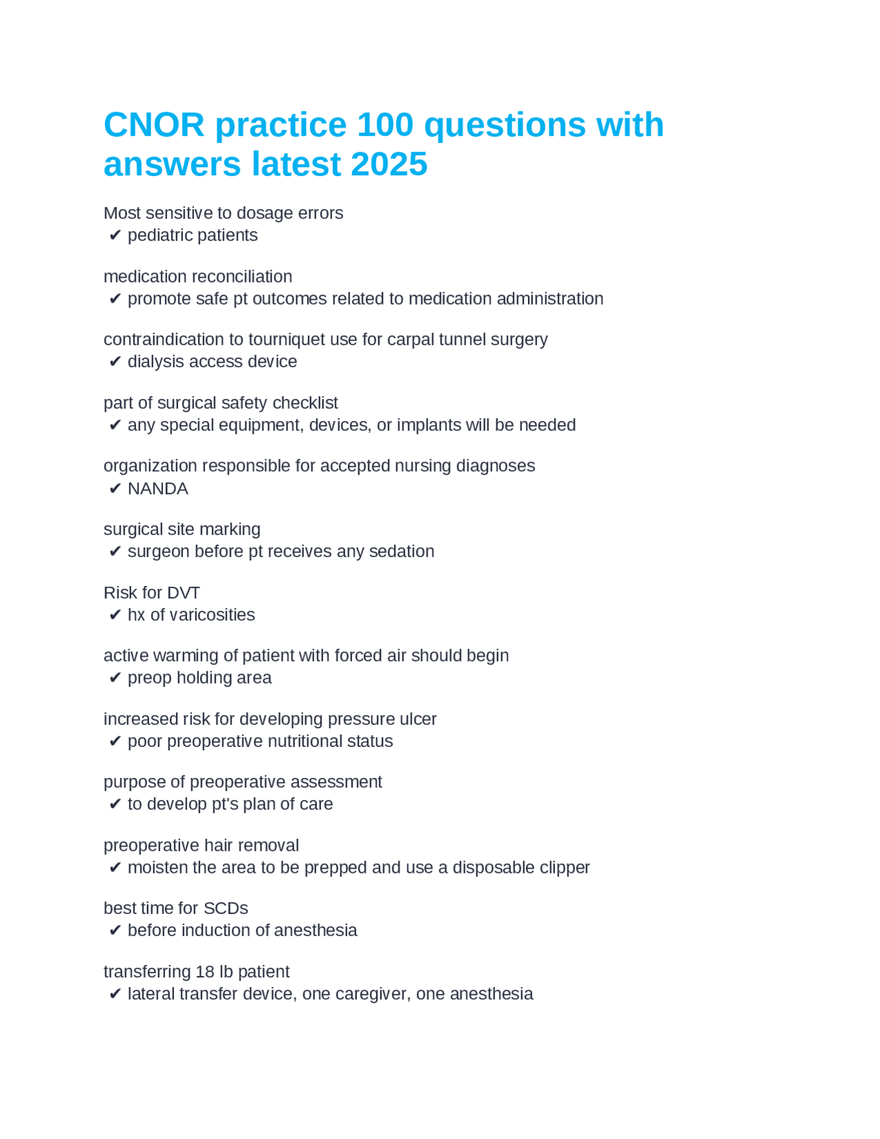 CNOR Practice Questions and Answers: Latest 2025 Edition | Exams ...