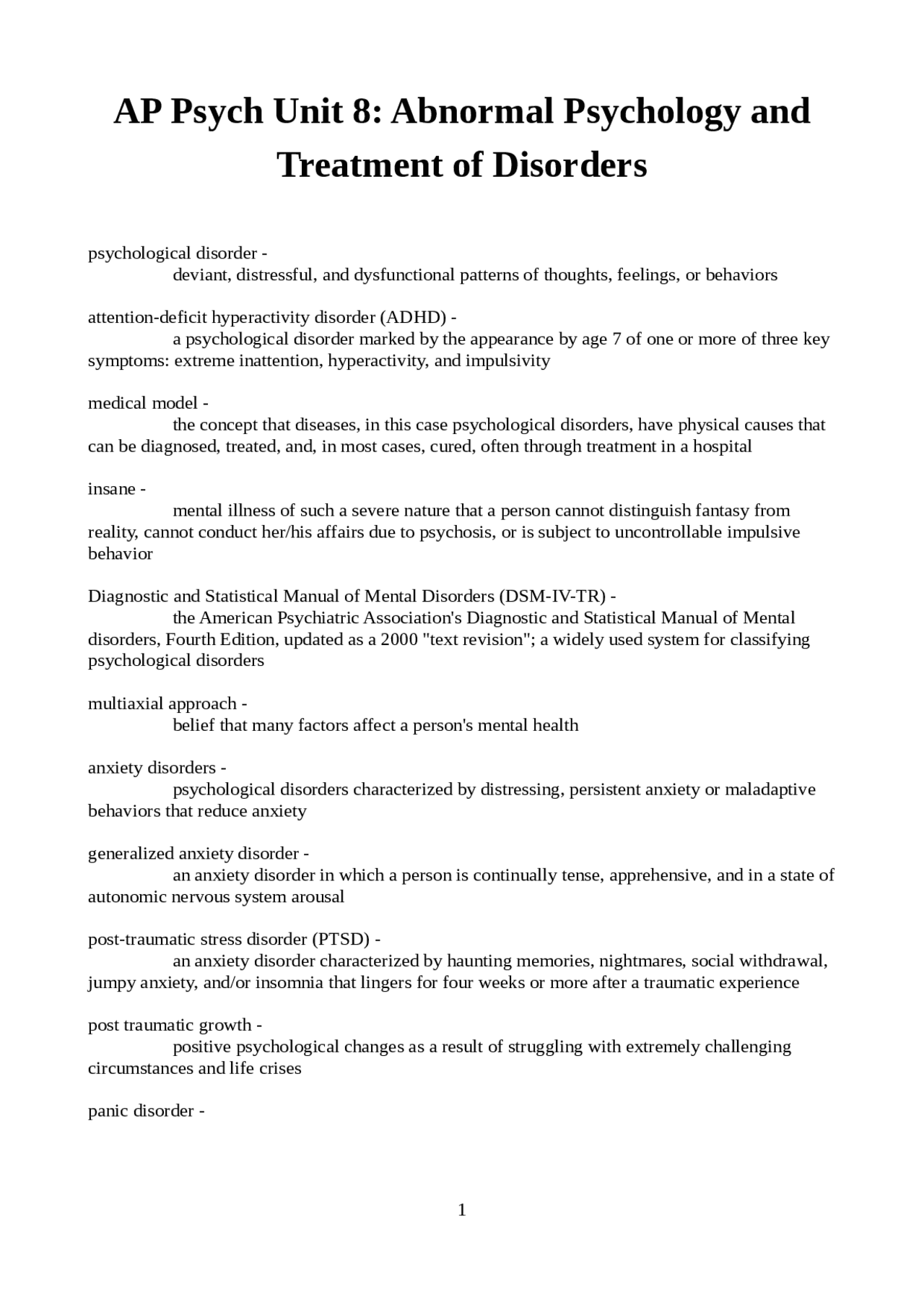 AP Psych Unit 8: Abnormal Psychology and Treatment of Disorders | Exams ...