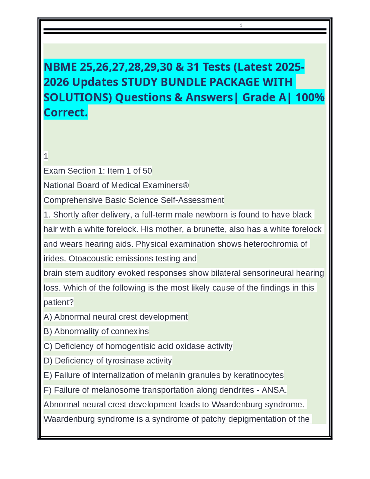 NBME 25,26,27,28,29,30 & 31 Tests (Latest 2025-2026 Updates STUDY ...