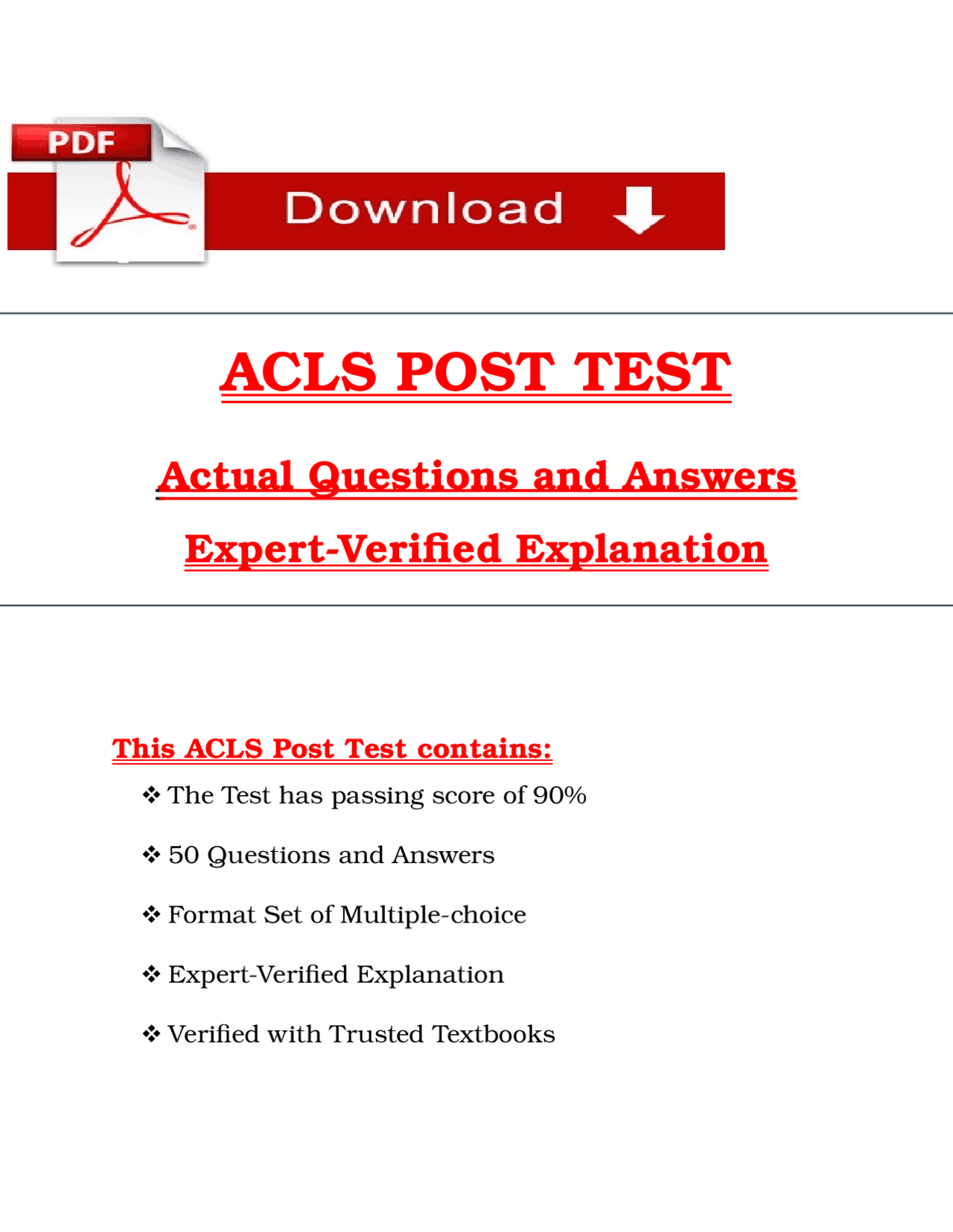 AHA ACLS Post Test Answer Key (2025 / 2026) Questions and Verified ...