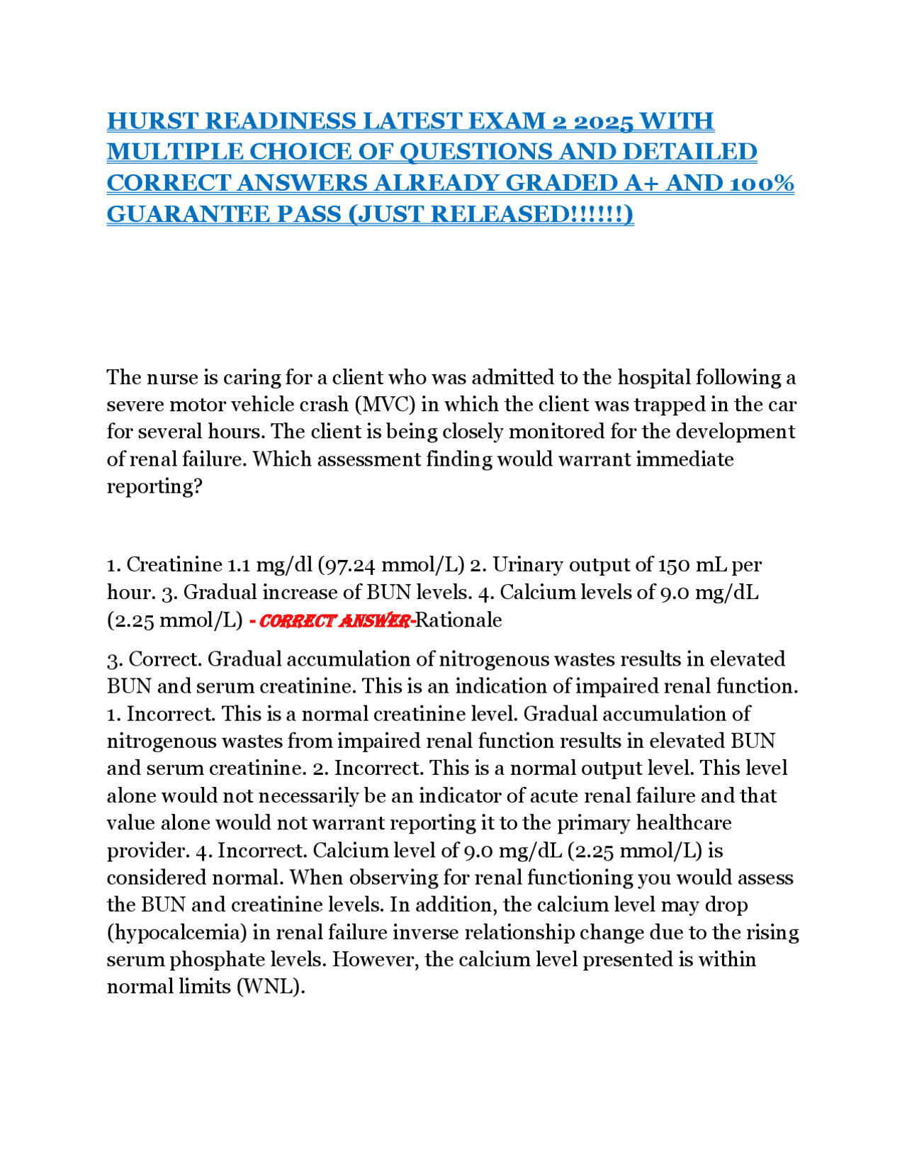 HURST READINESS LATEST EXAM 2 2025 WITH MULTIPLE CHOICE OF QUESTIONS ...