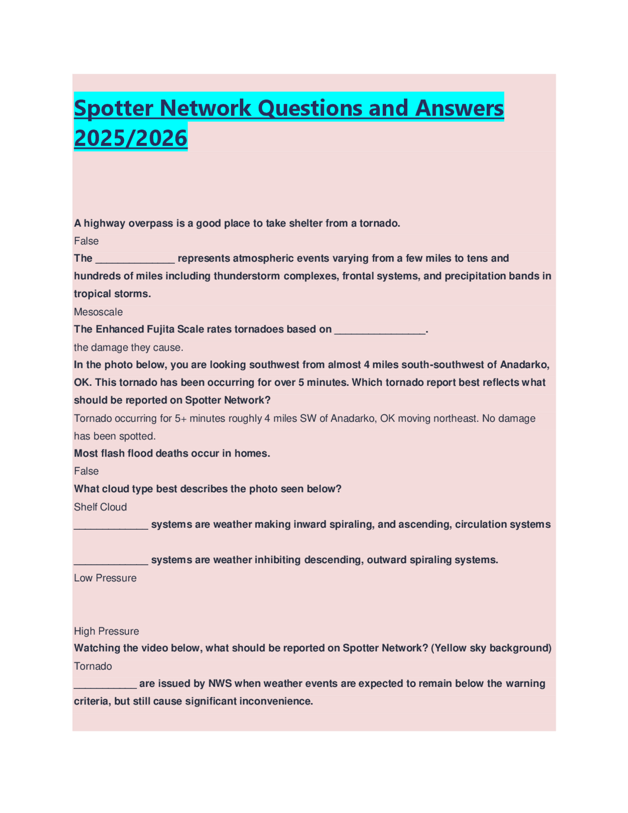 Spotter Network Questions and Answers 2025/2026 | Exams Geography | Docsity