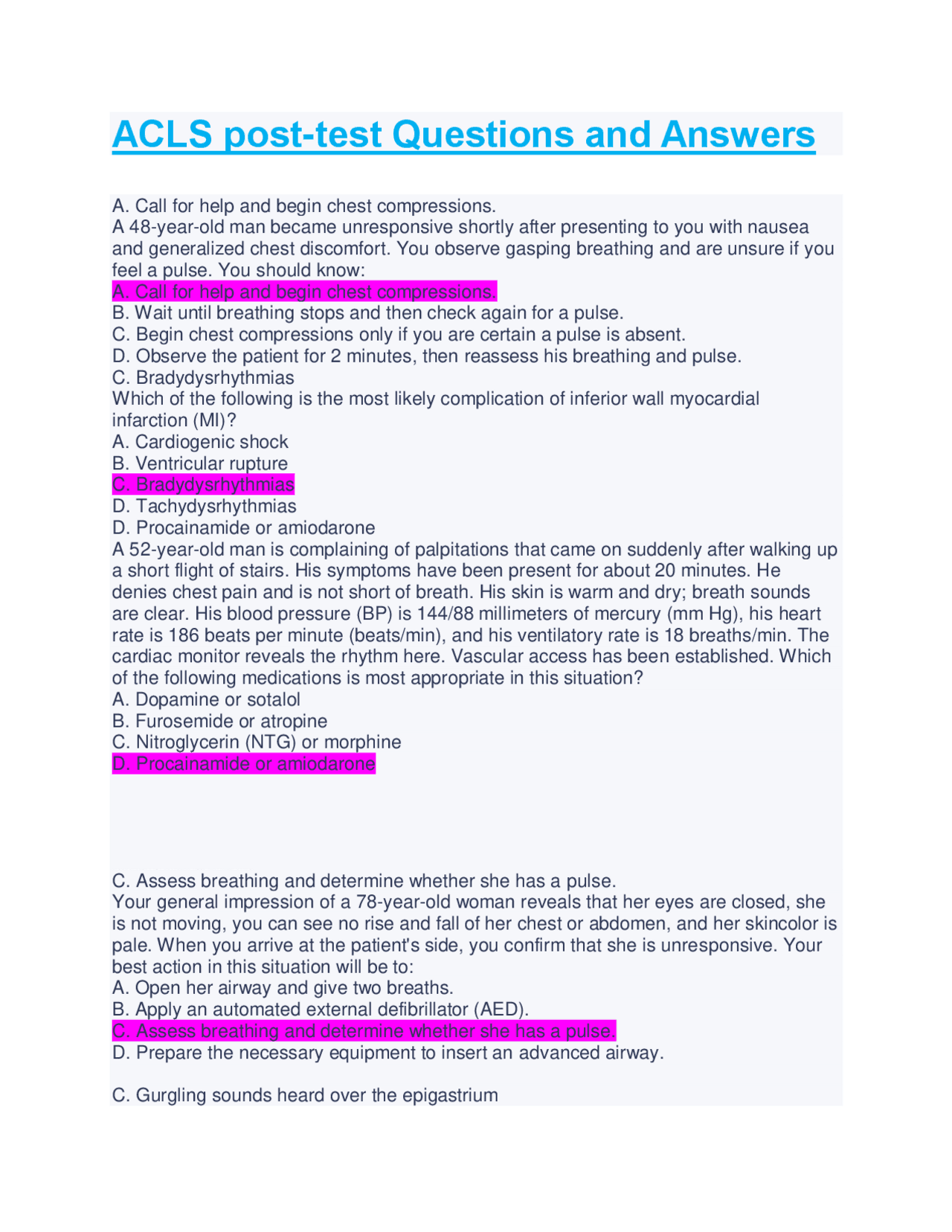 ACLS Post-Test Questions and Answers: A Comprehensive Review | Exams ...