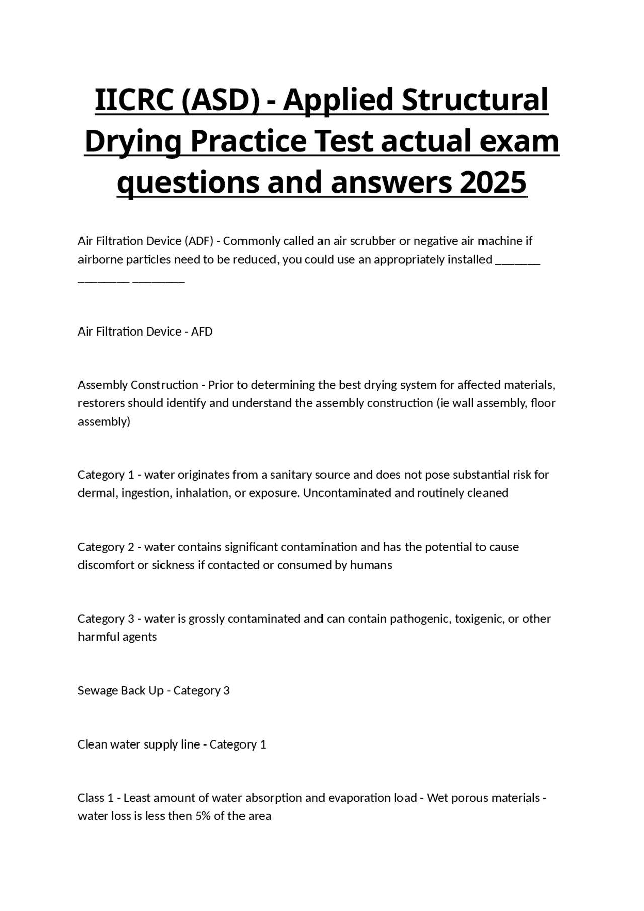 IICRC (ASD) - Applied Structural Drying Practice Test actual exam ...
