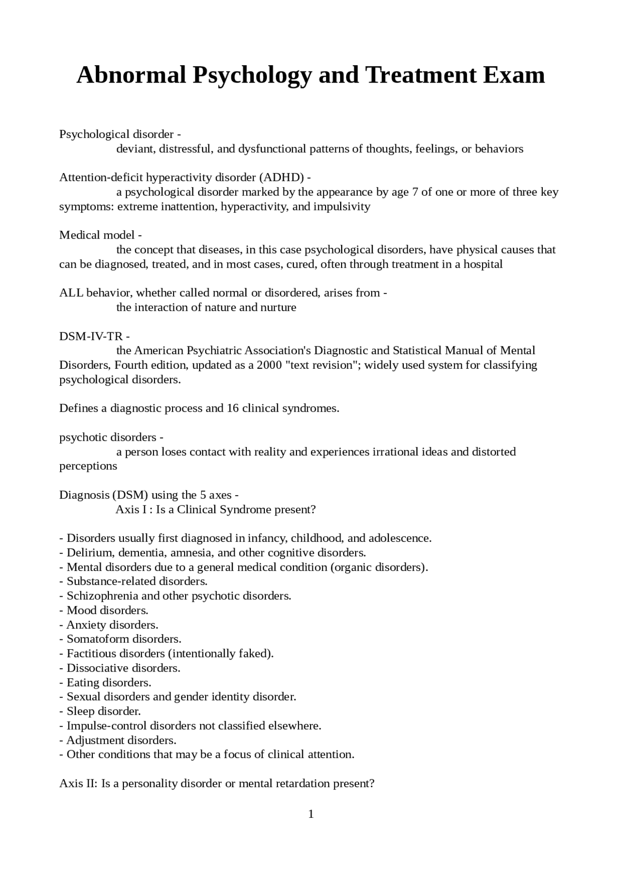Abnormal Psychology and Treatment: An Overview of Key Concepts and ...