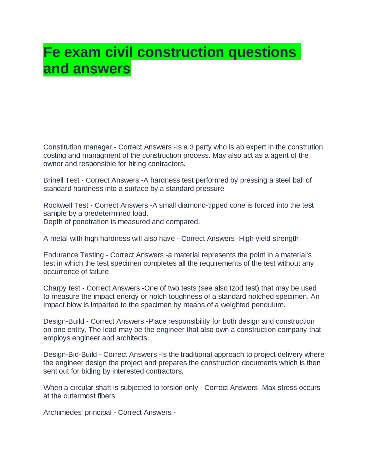 Civil Engineering FE Exam Questions and Answers | Exams Advanced ...