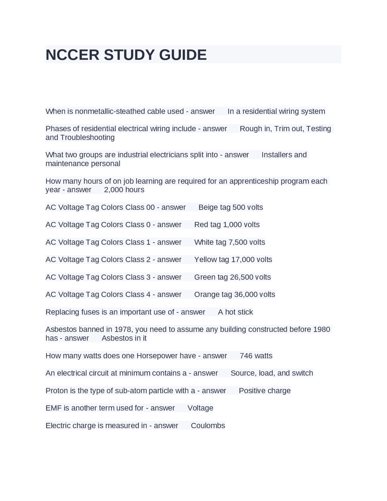 NCCER STUDY GUIDE QUESTIONS AND ANSWERS FULLY SOLVED | Exams Advanced ...