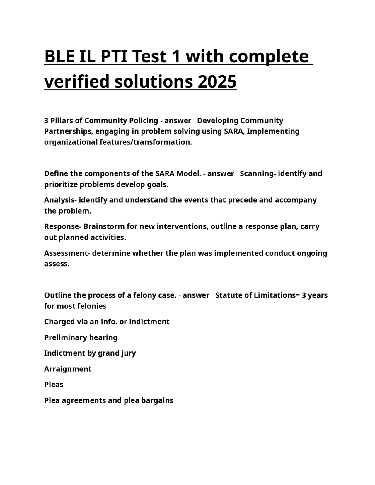 BLE IL PTI Test 1 with complete verified solutions 2025.docx | Exams ...