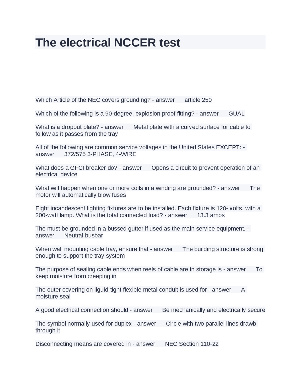 Electrical Engineering: NCCER Test Questions and Answers | Exams ...