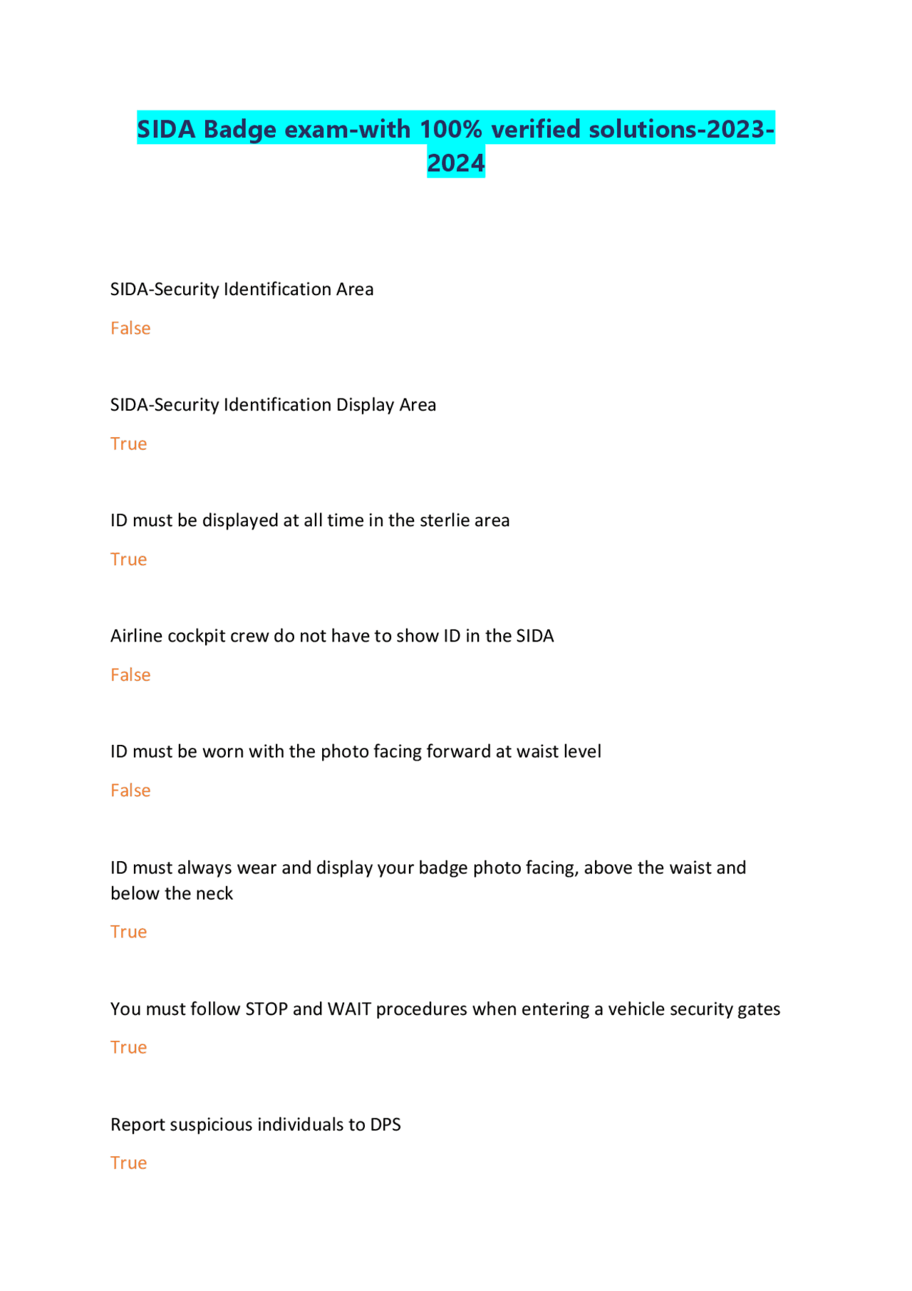 SIDA Badge Exam: Security Identification Area Procedures and Best ...