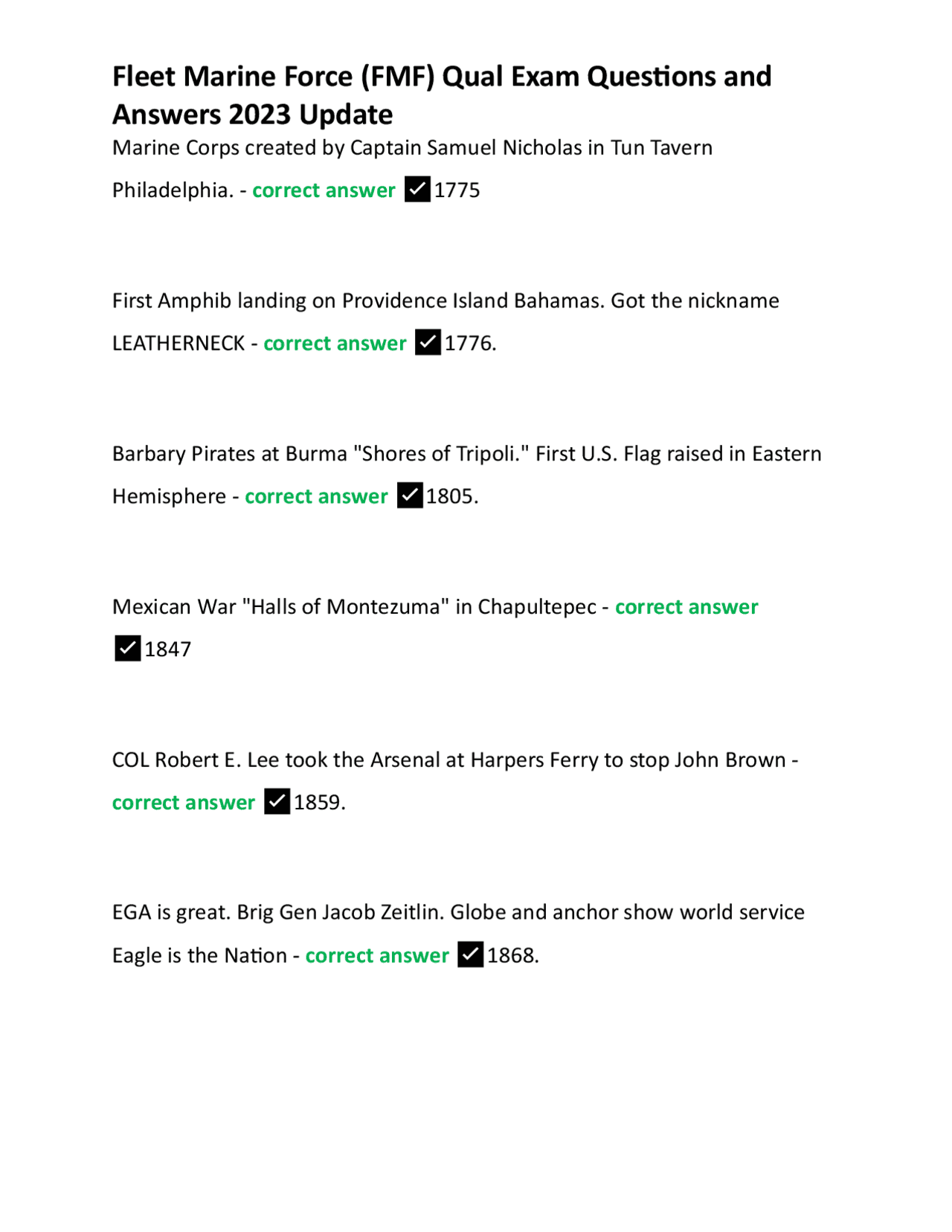 FMF Qual Exam: Marine Corps History & Operations Guide | Exams Nursing ...