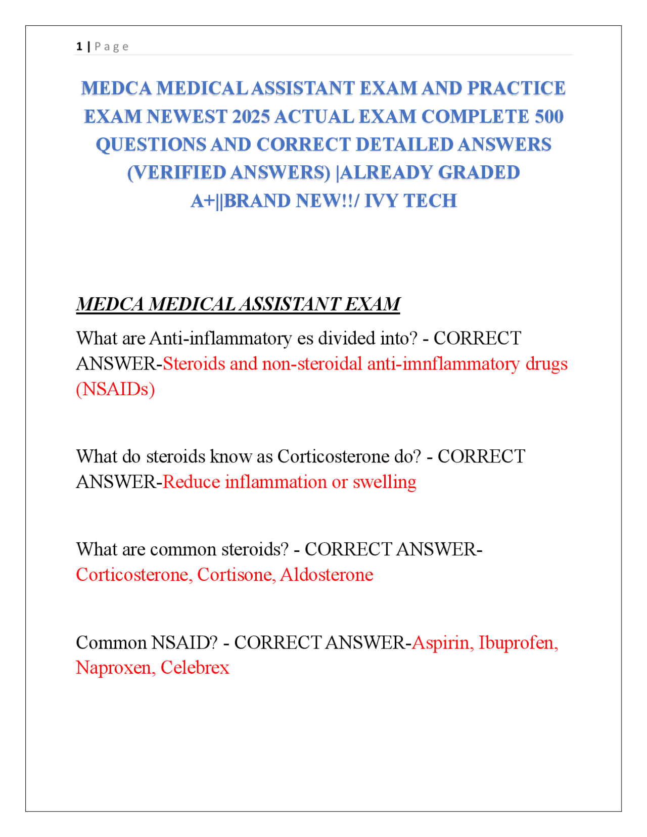 MEDCA MEDICAL ASSISTANT EXAM AND PRACTICE EXAM NEWEST 2025 ACTUAL EXAM ...