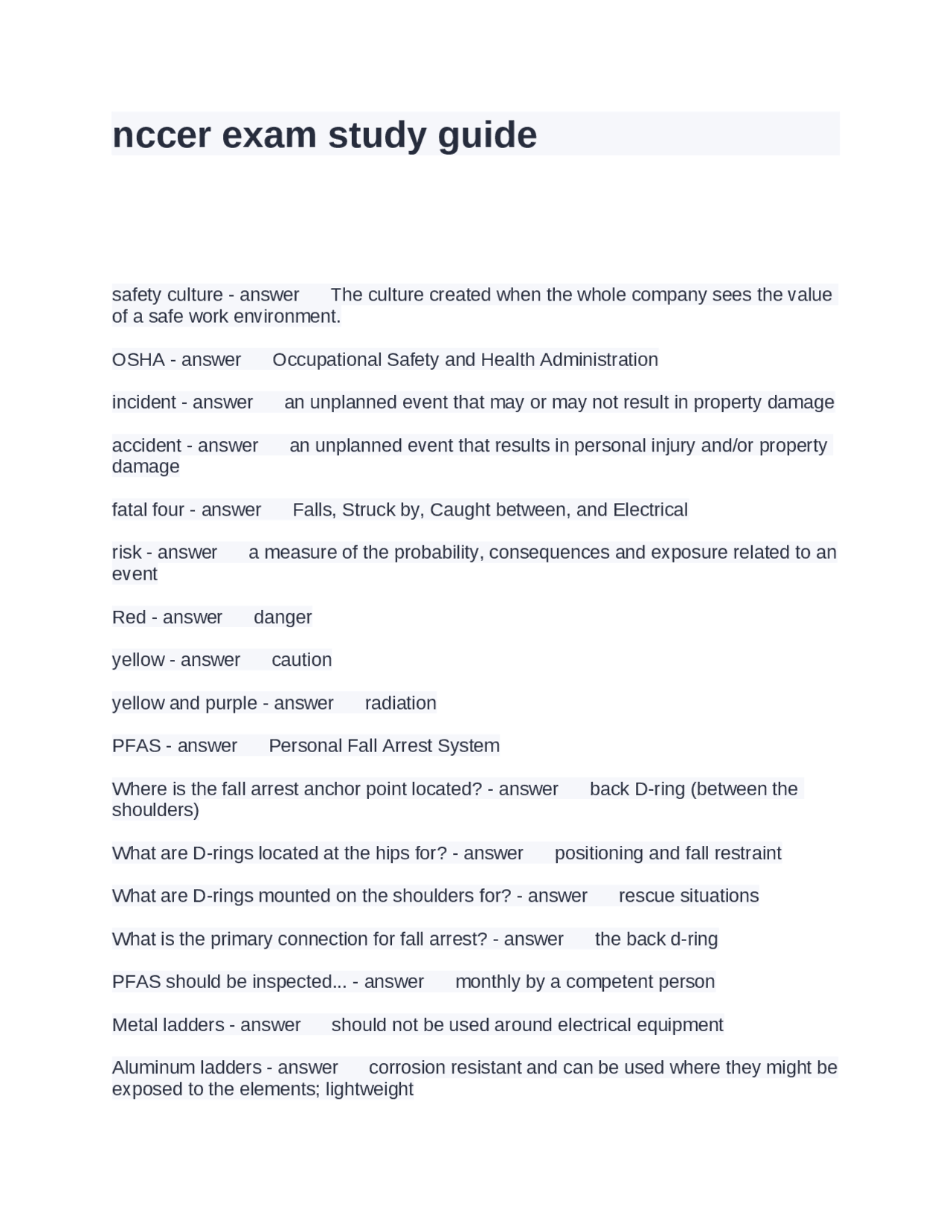 nccer exam study guide questions and answers | Exams Advanced Education ...