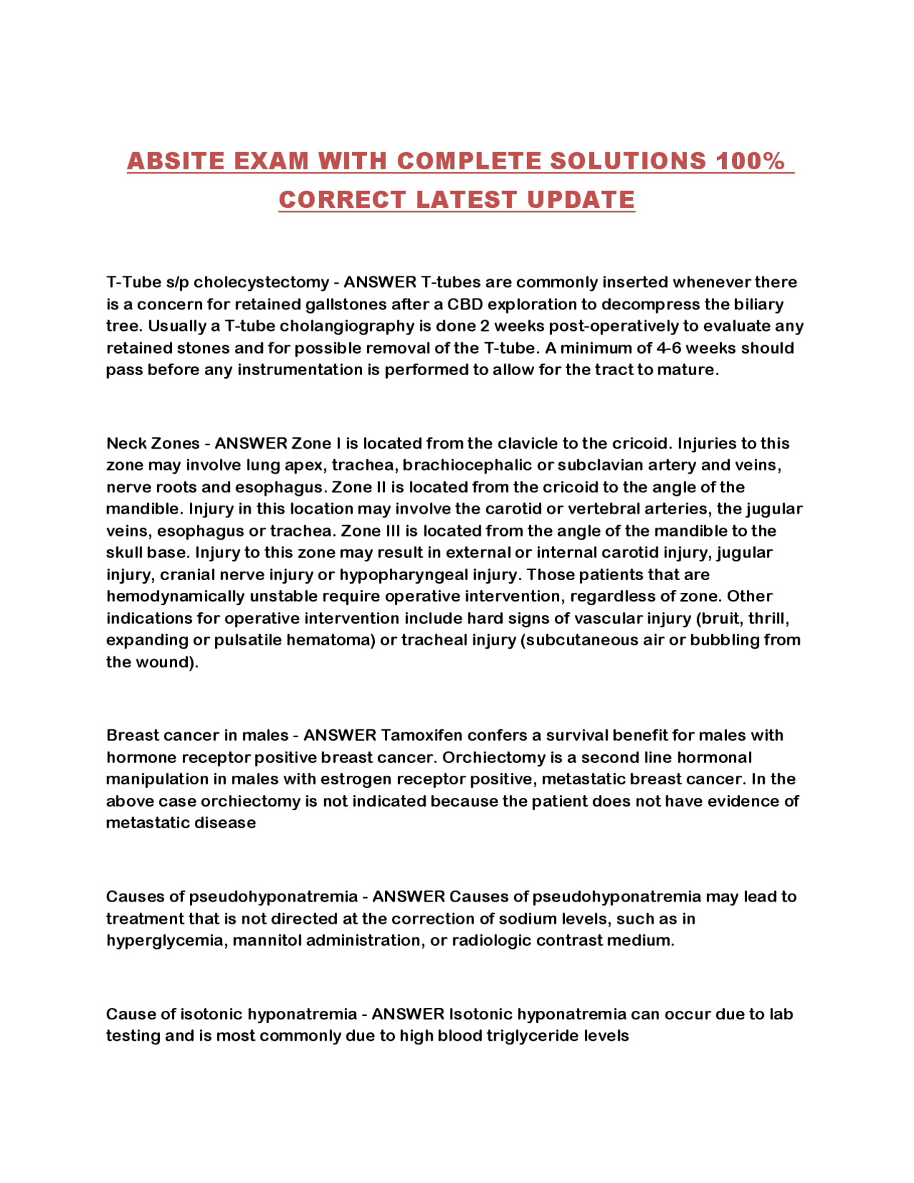 ABSITE EXAM WITH COMPLETE SOLUTIONS 100% CORRECT LATEST UPDATE | Exams ...