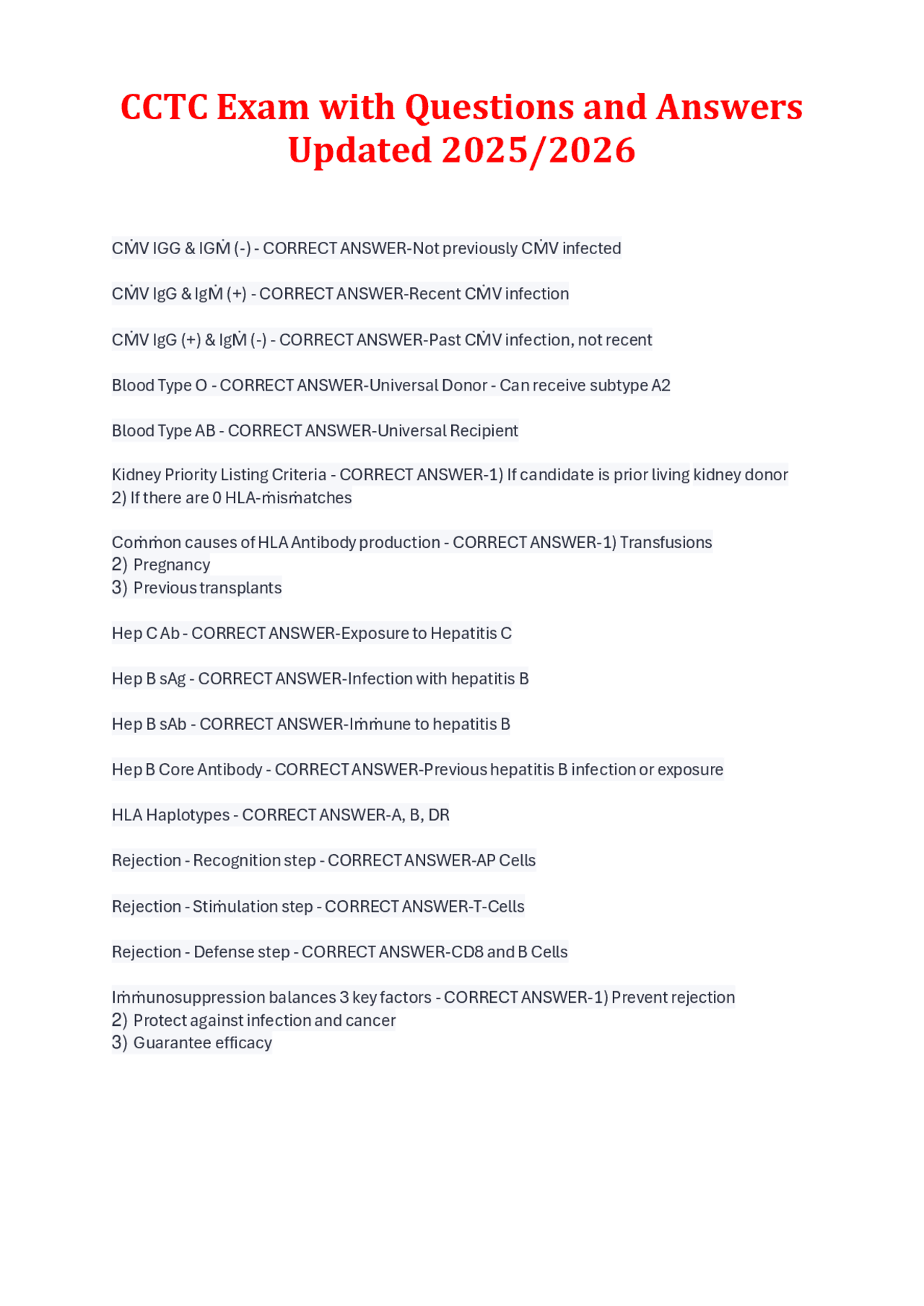 CCTC Exam with Questions and Answers Updated 2025/2026 | Exams ...