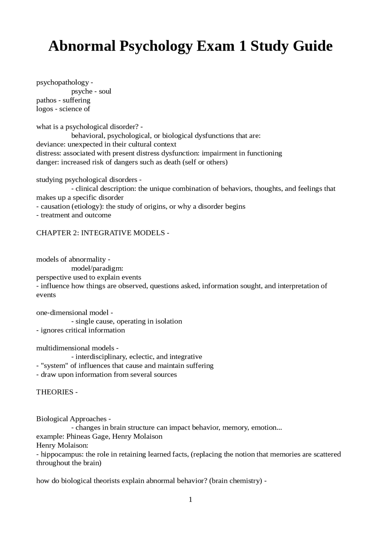 Abnormal Psychology Exam 1 Study Guide: Key Concepts and Theories ...