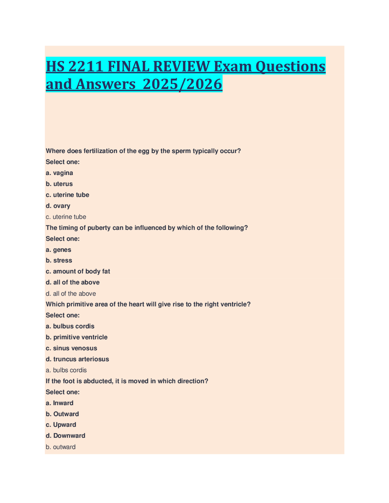 HS 2211 Final Review Exam Questions and Answers 2025/2026 | Exams ...