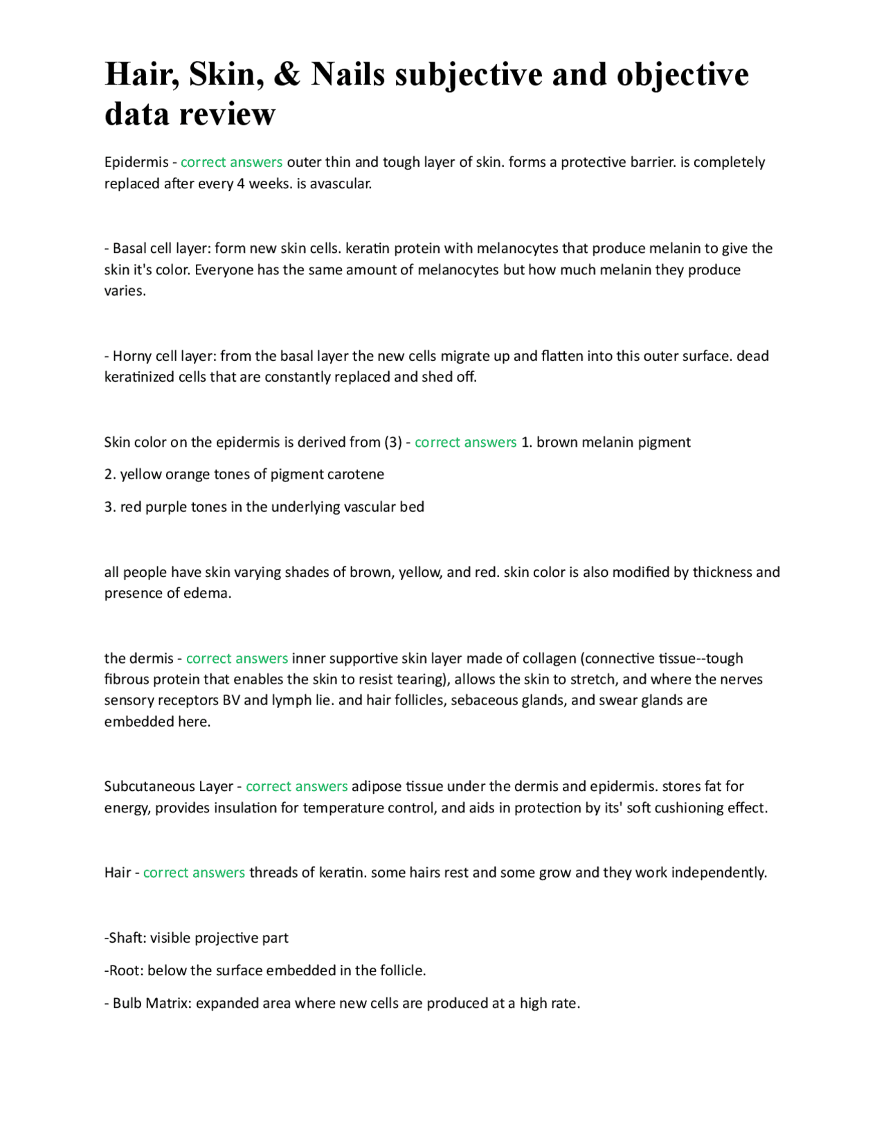 Hair, Skin, & Nails subjective and objective data review | Exams ...