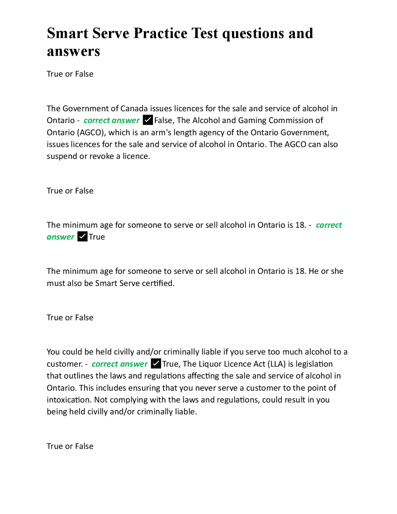 Smart Serve Practice Test: Comprehensive Guide to Alcohol Service in ...