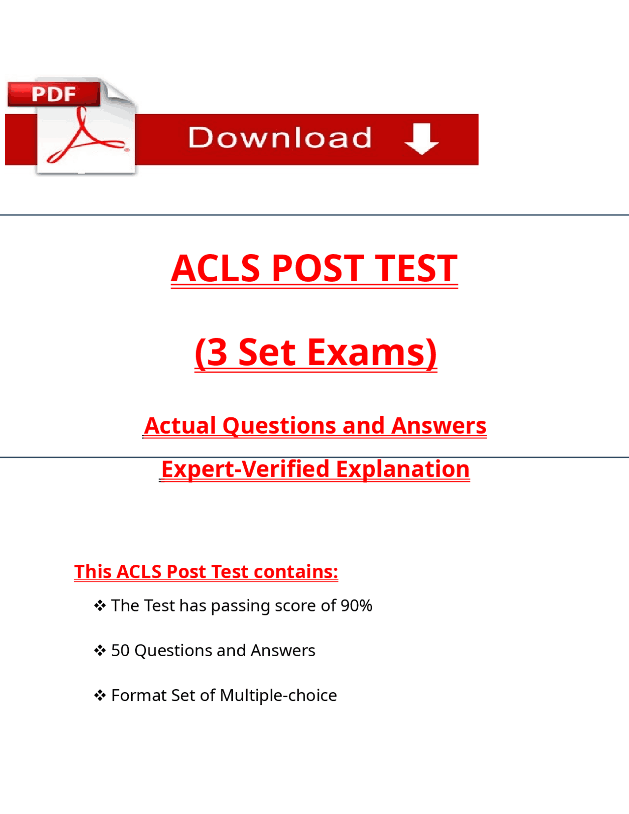 AHA ACLS Post Test (3 Set Exams) (Latest 2025 / 2026) Most ...