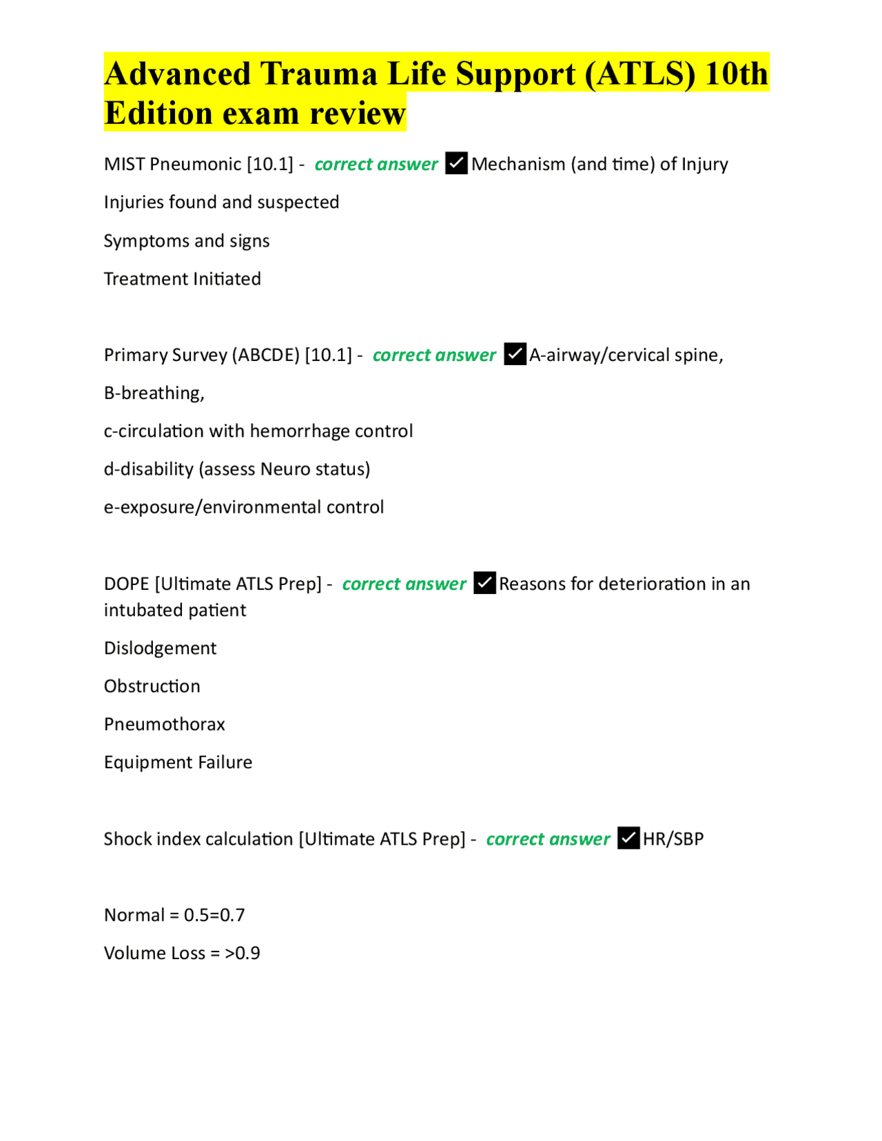 Advanced Trauma Life Support (ATLS) 10th Edition exam review. | Exams ...
