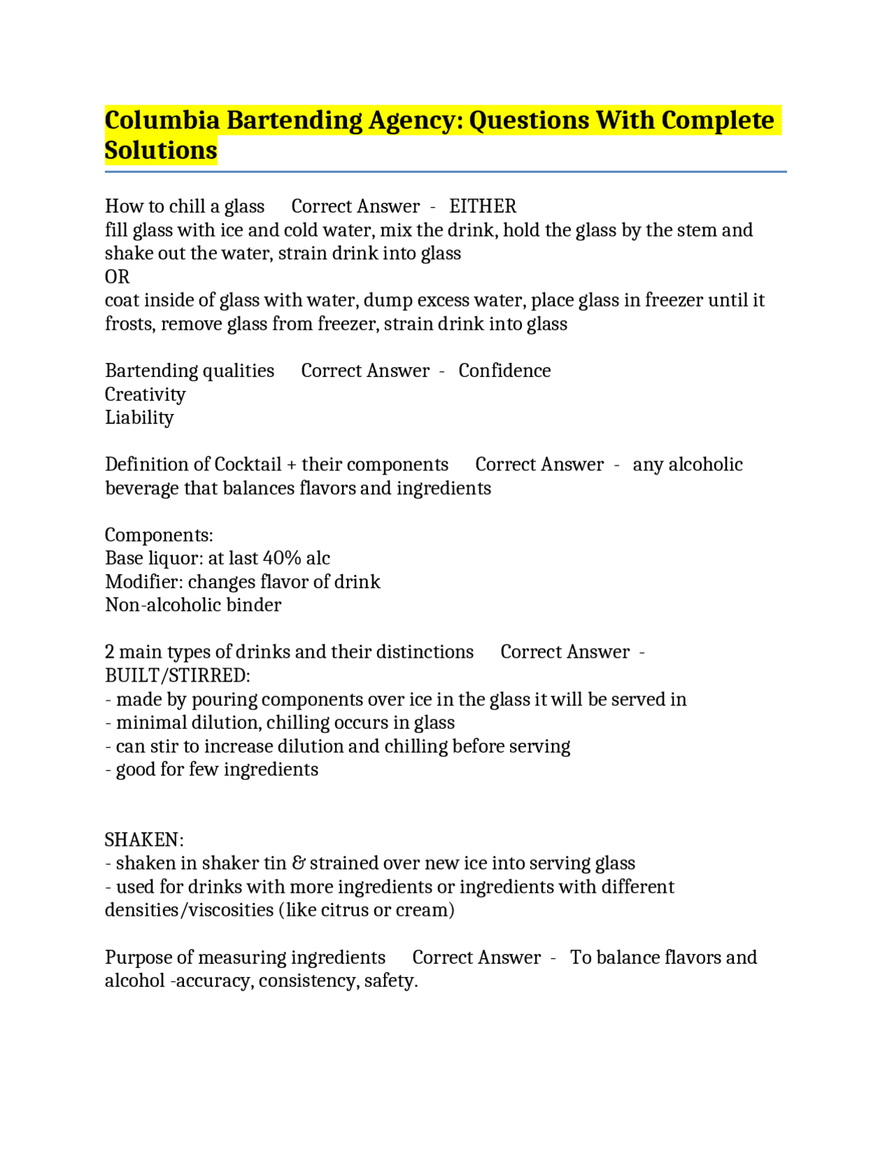 Bartending Fundamentals: Questions and Answers for Beginners | Exams ...