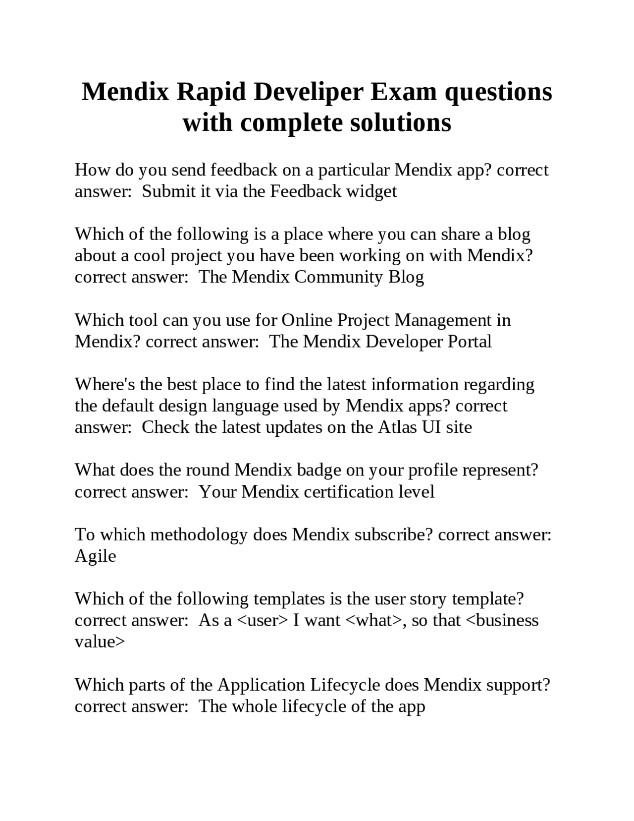 Mendix Rapid Develiper Exam questions with complete solutions. | Exams Nursing | Docsity