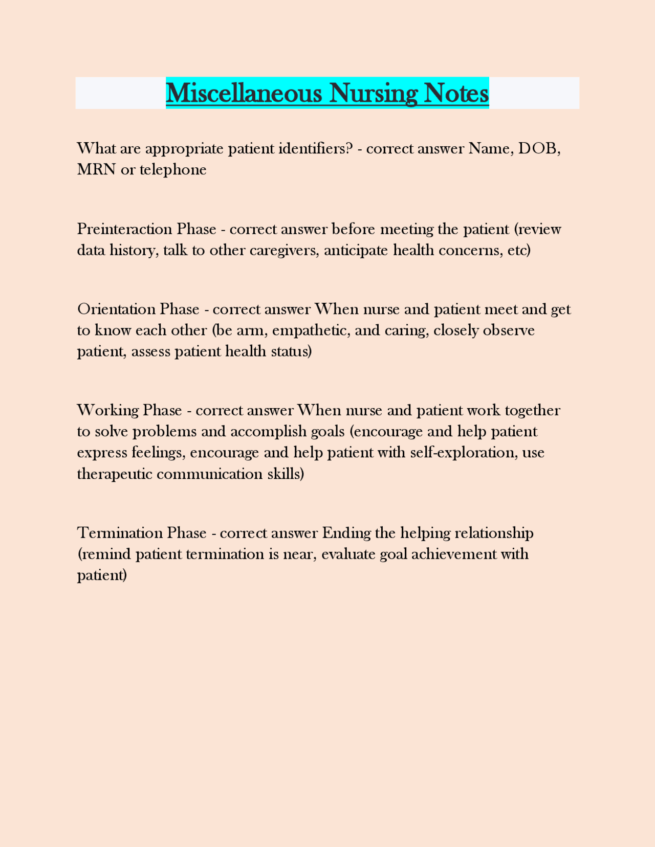 Miscellaneous Nursing Notes With complete solutions (2025)!! | Exams ...