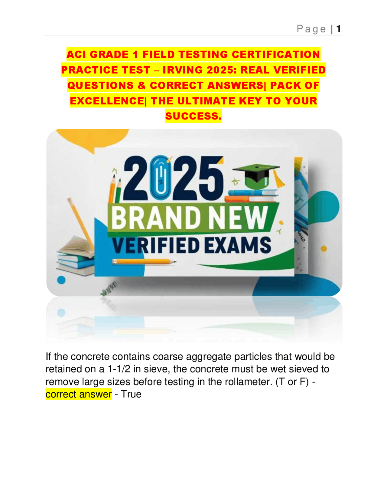 ACI Grade 1 Field Testing Certification Practice Test: Irving 2025 ...