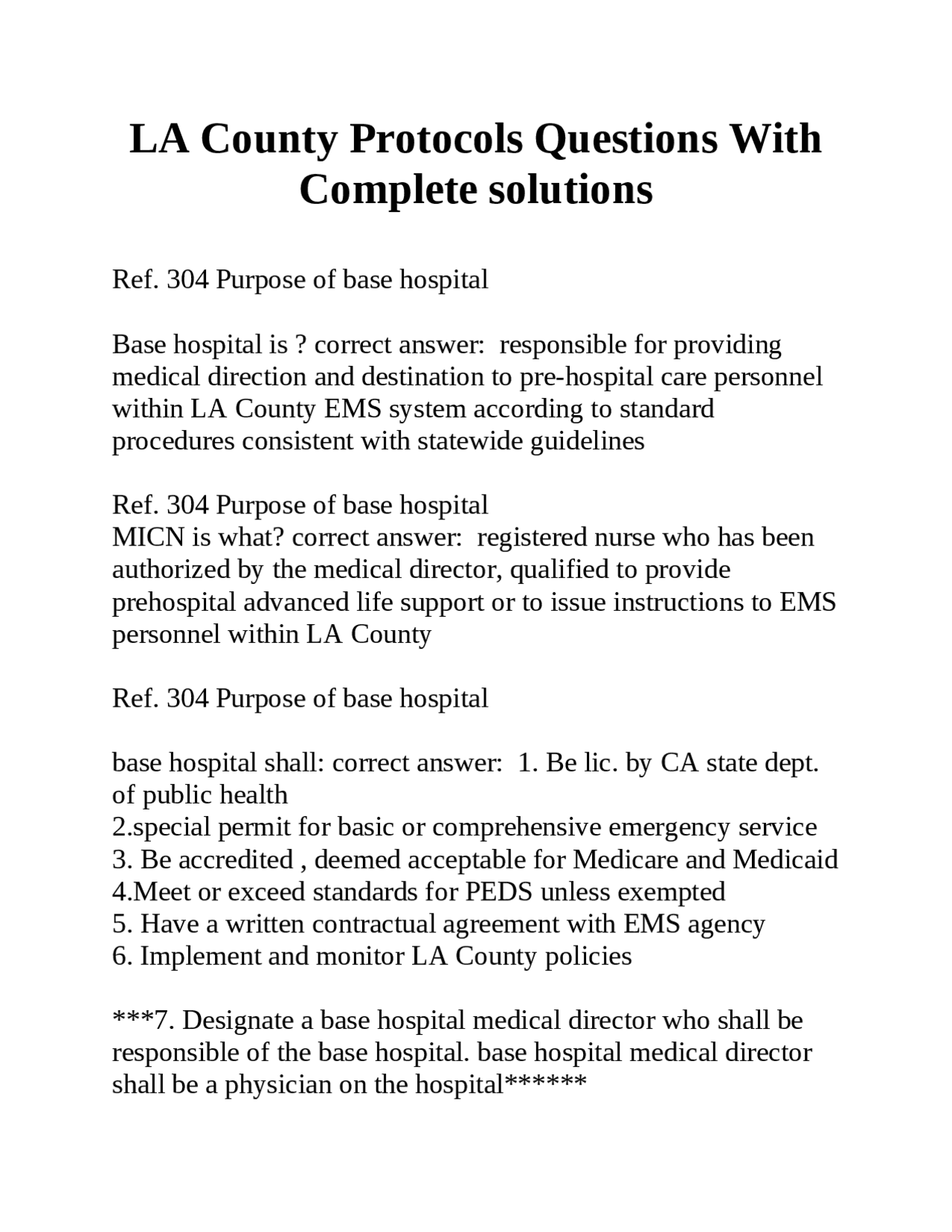 LA County Protocols Questions With Complete solutions | Exams Nursing ...
